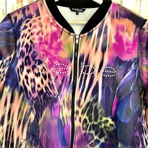 bebe | Tops | X New Bebe Pink Multi Cheetah Scuba Bomber Jacket | Poshmark